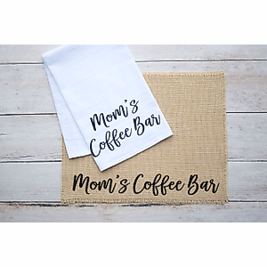 Moms Coffee Bar Kitchen Towel - Extra Large Premium Flour Sack Tea Towel, dish towel, Coffee themed gifts for Mother's Day - Made in the USA
