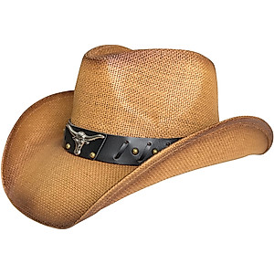 Western Outback Cowboy Hat Men's Women's Style Straw Felt Canvas (Brown Bull)