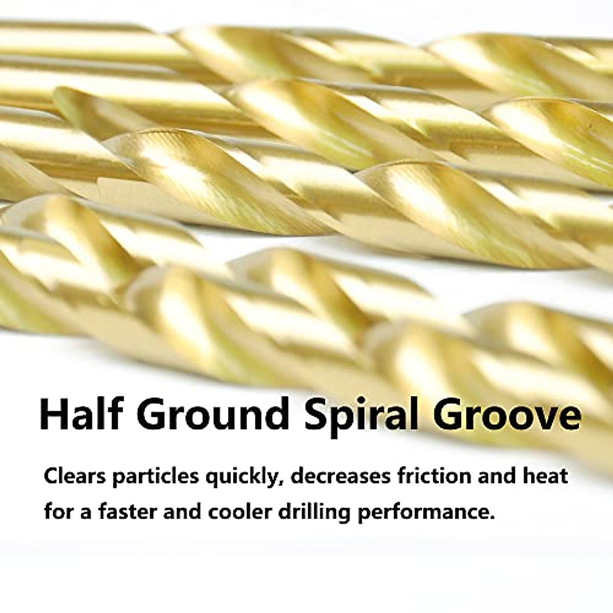 VALYRIANTOOL Titanium Drill Bit Set 5PCS 1/2" HSS Jobber Drill Bits, Premium 4341 High Speed Steel Drill Bits Set with 3/8" Reduced Shank for Drilling on Mild Steel, Copper, Aluminum (1/2"(5PCS))