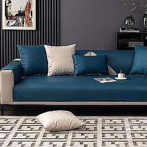 LIANGLAOI Faux PU Leather Sofa Cover for 1 2 3 4 Seater,Waterproof Non-Slip Sectional Couch Cover,L Shaped Sofa Slipcover for Dogs Pets Children Furniture Protector-Blue,1pc-45x45cm/Pillowcase