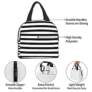 UYEUGV Insulated Black and White Lunch Bag Box for Kids Teen Girls Boys Women, Reusable Cool Cute Stripe Lunch Bags for School Work Picnic Travel