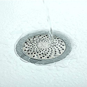 SlipX Solutions Gray Flat Drain Protector Fits Standard Shower Drains to Prevent Clogs (4.5 inch Diameter, Silicone & Stainless Steel)