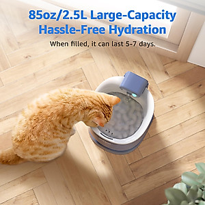 Cat Water Fountain: ELS PET 5000mAh Battery Operated Cat Fountain, 2.5L/84oz Wireless Pet Water Fountain with Motion Sensor, Cordless Cat Water Dispenser for Cats, Dogs, Multi Pets