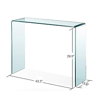 Glass Sofa & Console Tables Transparent Glass Table, Clear Bent Modern Home Office Furniture, Tempered Glass Sofa Table for Entryway,Console Table Desks (Clear 43.3" x 13.8" x 29.5")