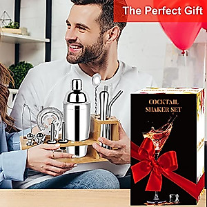 Cocktail Shaker Set Bartender Kit - 17 Pcs Bar Set with Bamboo Stand, Premium Stainless Steel Bar Tool Set, Home Bar Martini Shaker Set for Drinking Lovers