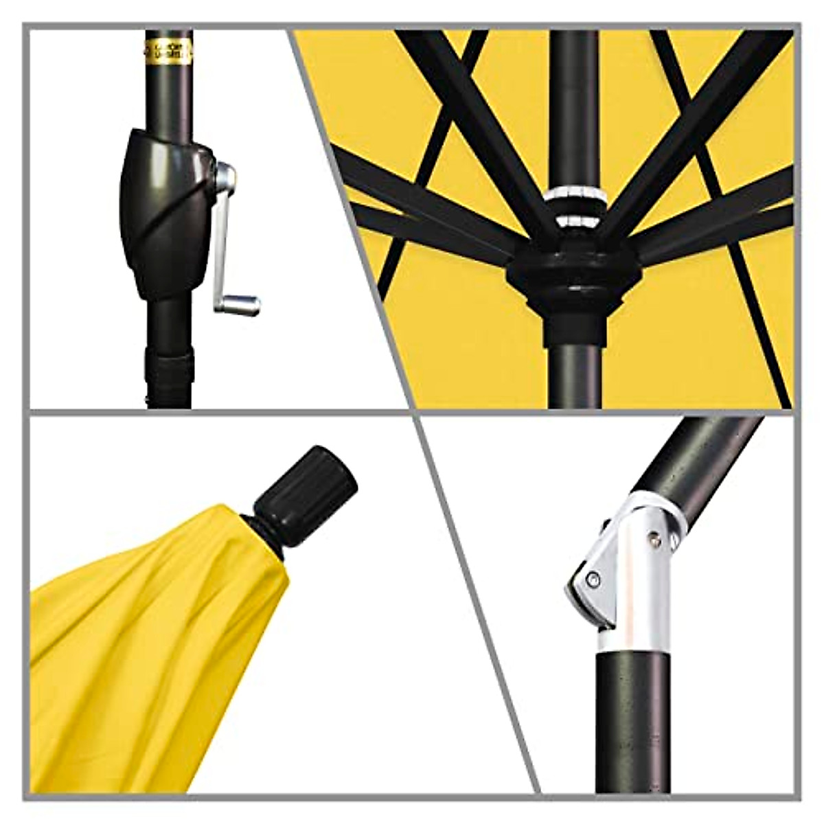 California Umbrella 7.5' Round Aluminum Market Umbrella, Crank Lift, Push Button Tilt, Black Pole, Lemon Olefin