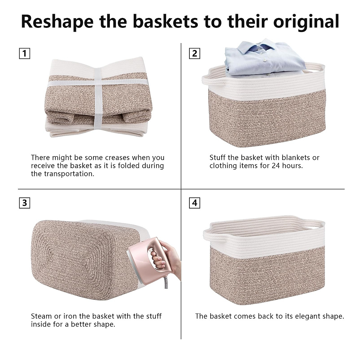 OIAHOMY 3 Pack Storage Basket for Organizing, 15''X10''X9'' Storage Bins,Woven Basket Basket with Handles, Toy Storage Basket Bin,Stylish Room Decor Basket, white & Brown variegated