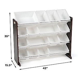 Humble Crew Extra-Large Toy Organizer, 16 Storage Bins, Espresso/White &, Espresso/White Kids Book Rack Storage Bookshelf, 4 Tiers