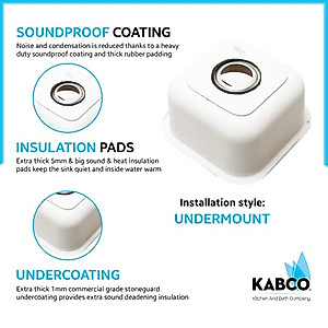 KABCO 16 Inch Square Single Bowl Stainless Steel Classic Kitchen Sink with Kitchen Sink Strainer, Garbage Basket and Sink Grid, 18 Gauge Undermount Rust Resistant Sound and Heatproof Swirl Finish Sink