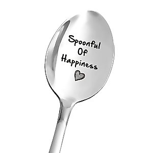 Funny Spoonful of Happiness Spoon Engraved Stainless Steel for Women Men – Coffee Tea Soup Dessert Spoon Gift for Wife Husband Couples Friends - Motivational Gifts for Birthday/Valentine/Christmas