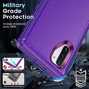 LeYi for Samsung Galaxy Note 10 Case: Note 10 Case [Not for Plus/+] Upgrade 3-in-1 Full Body Shockproof Rubber Outer Cover Heavy Duty Tough Rugged Dustproof Defender Case Note 10, Rose Red/Purple
