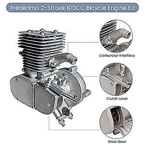 Frederimo 100cc Bicycle Engine Kit, 2 Stroke Bike Motor Kit Petrol Gas Motor Conversion Kit Air-Cooling Motorized Bicycle Kit Super Fuel-efficient Modified Full Set…