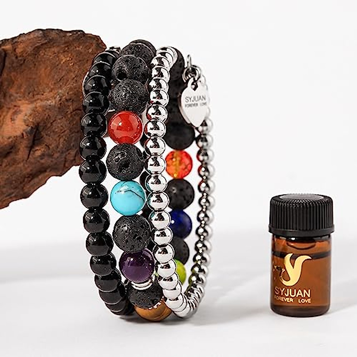 SYJUAN Coolest Mindfulness Yoga Gifts 7 Chakra Bracelet Multi Layer Worry Stone for Anxiety Aromatherapy Diffuser Reiki Meditation Gifts for Women