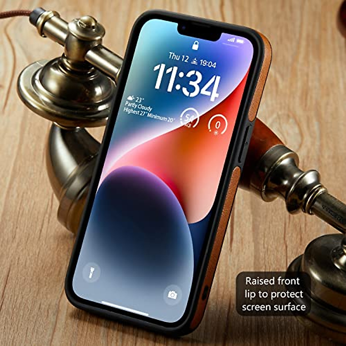 Casus Logo View Compatible with iPhone 14 Plus Case Slim Premium Vegan Leather Classic Luxury Elegant Thin Cover (2022) 6.7" (Brown)