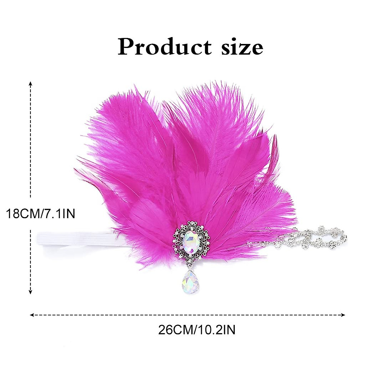GENBREE 1920s Flapper Headpiece Rose Red Feather Headband Rhinestone Headbands Prom Party Hair Accessories for Women
