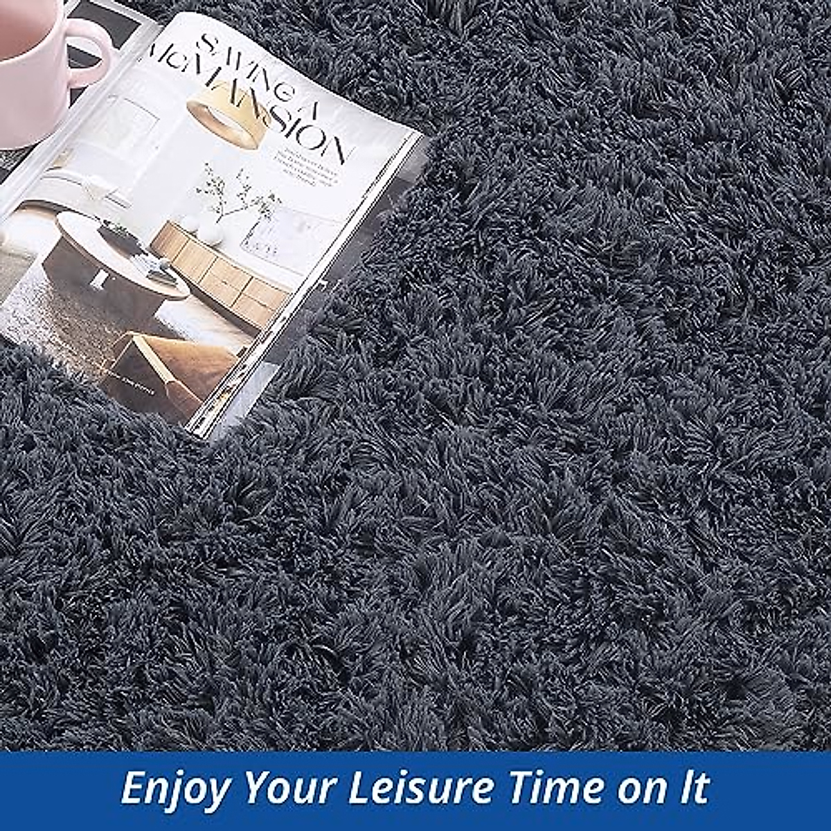 BALAPET Modern Plush Area Rug 8x10, Ultra Soft Large Faux Fur Area Rug for Bedroom Living Room, Non-Skid Indoor Carpet for Kids Playroom Home Decor, Solid Grey