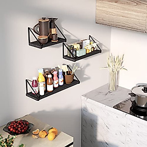 Love-KANKEI Floating Shelves,Rustic Shelves Wall Mounted Set of 3, Wall Storage Shelves for Living Room, Bedroom, Kitchen Black