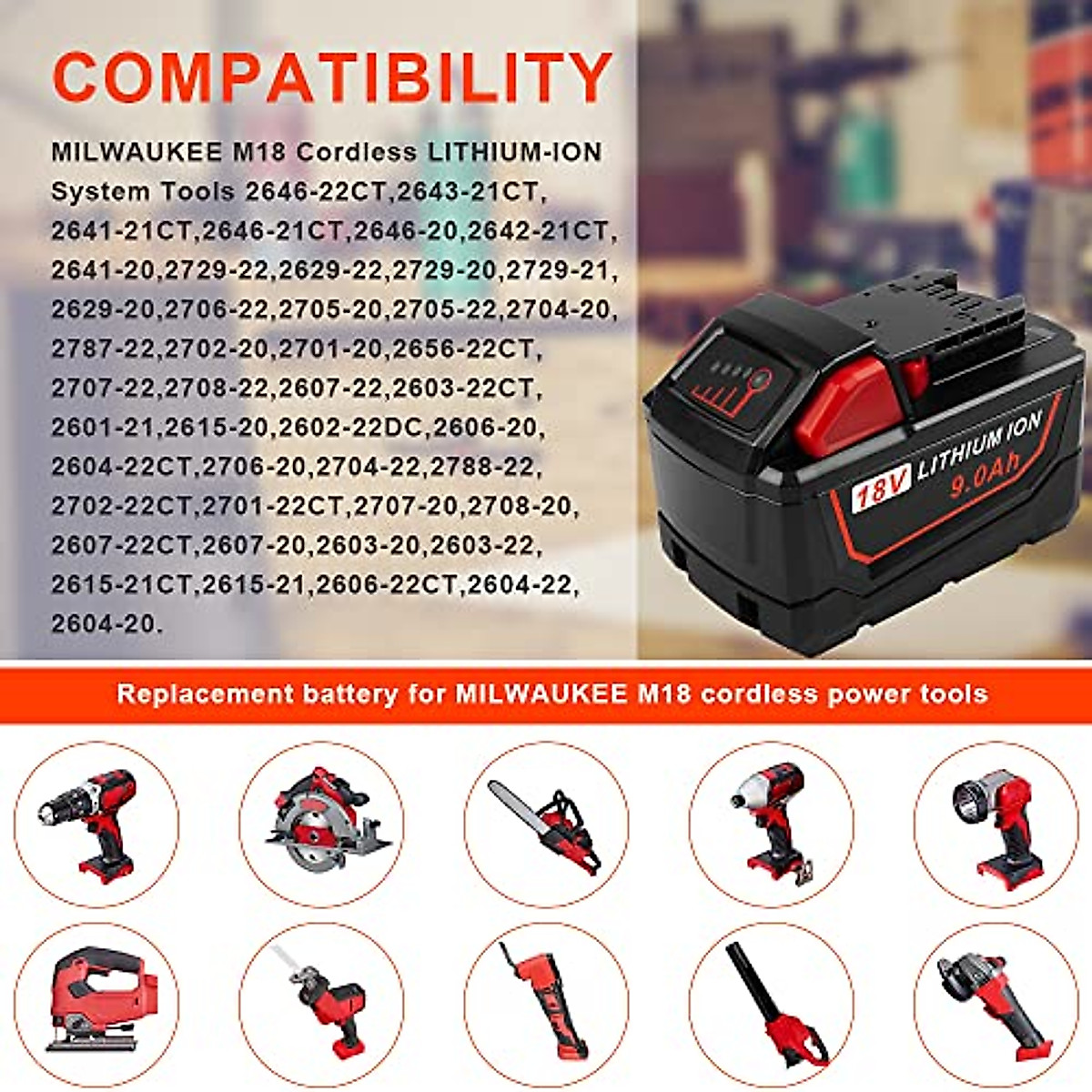 [2Pack] High Output 9.0Ah 18V M18 Lithium ion Battery for Milwaukee M18B Xc 48-11-1850 48-11-1815 48-11-1820 48-11-1852 48-11-1828 48-11-1822 48-11-1811 48-11-1840 48-11-1860 48-11-10