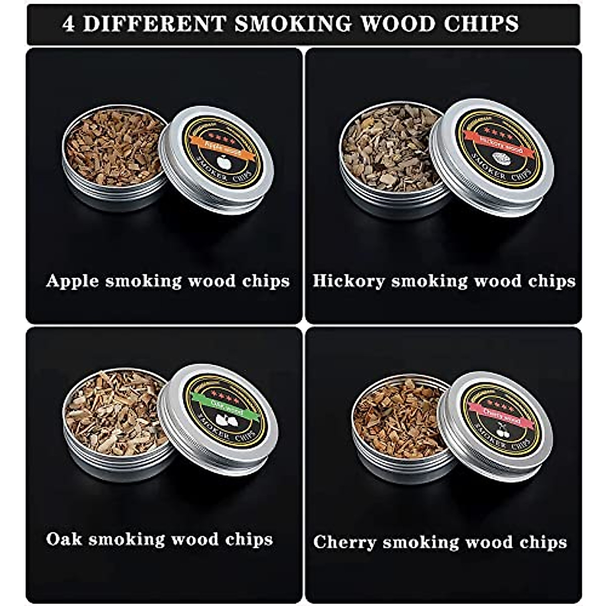 Cocktail Smoker Kit 4 Pack Of Cherry, Hickory, Apple & Oak Wood Chips - Smoke Stack for Old Fashioned Whiskey Bourbon Smoker kit Gift for Dad, Husband, Friend and Brother Increase the Party Atmosphere (hexagon)