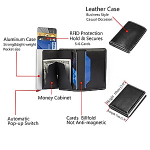 Dlife Credit Card Holder RFID Blocking Wallet Slim Wallet Cowhide Leather Vintage Aluminum Business Card Holder Automatic Pop-up Card Case Wallet Security Travel Wallet (Blue Case)