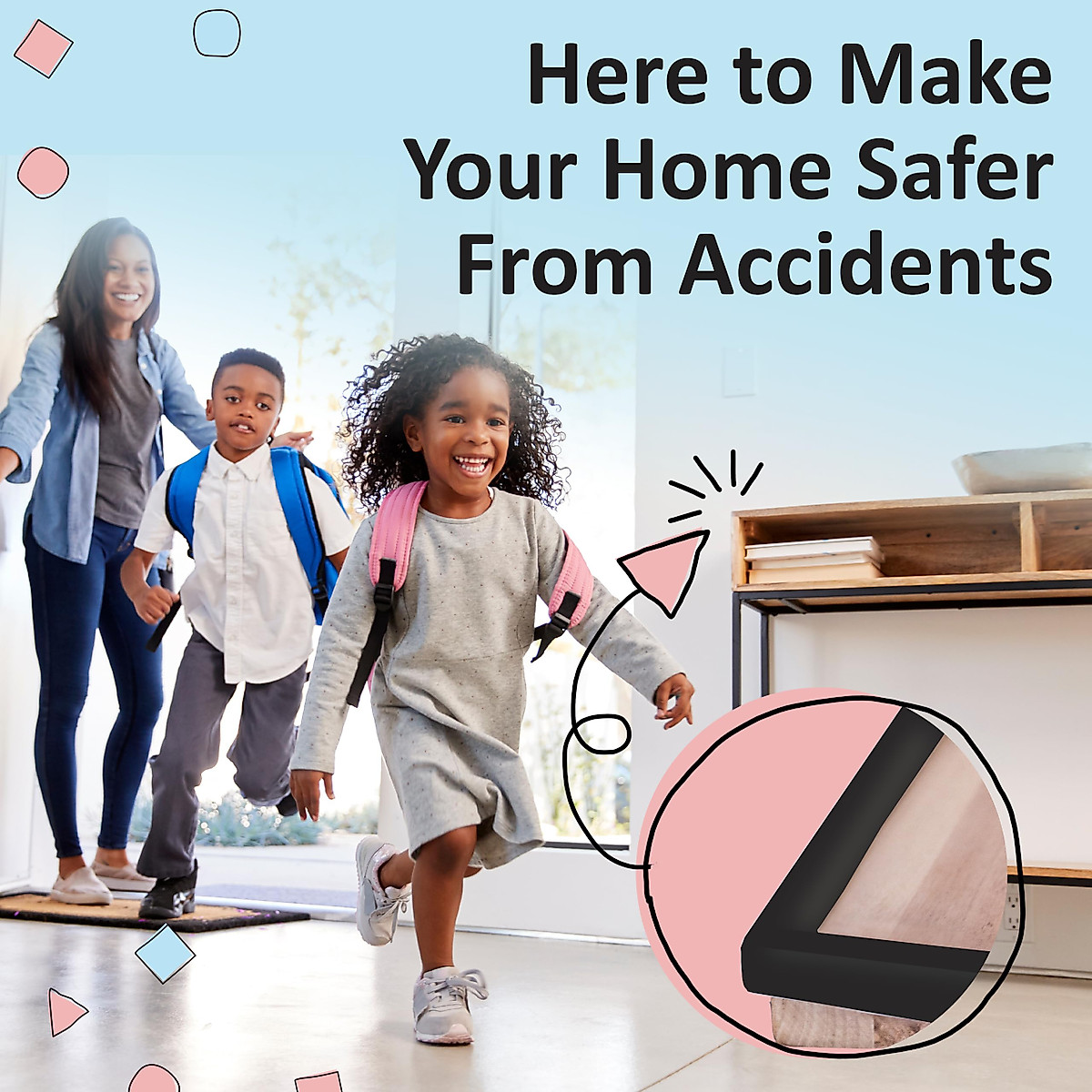 Bébé Earth Baby Proofing Edge and Corner Guard Protector Set for Back to School, 20 Feet Edges & 8 Foam Corners, Furniture and Tables Child Baby Proof Bumpers, Pre-Taped Corner Cushions - Onyx Black