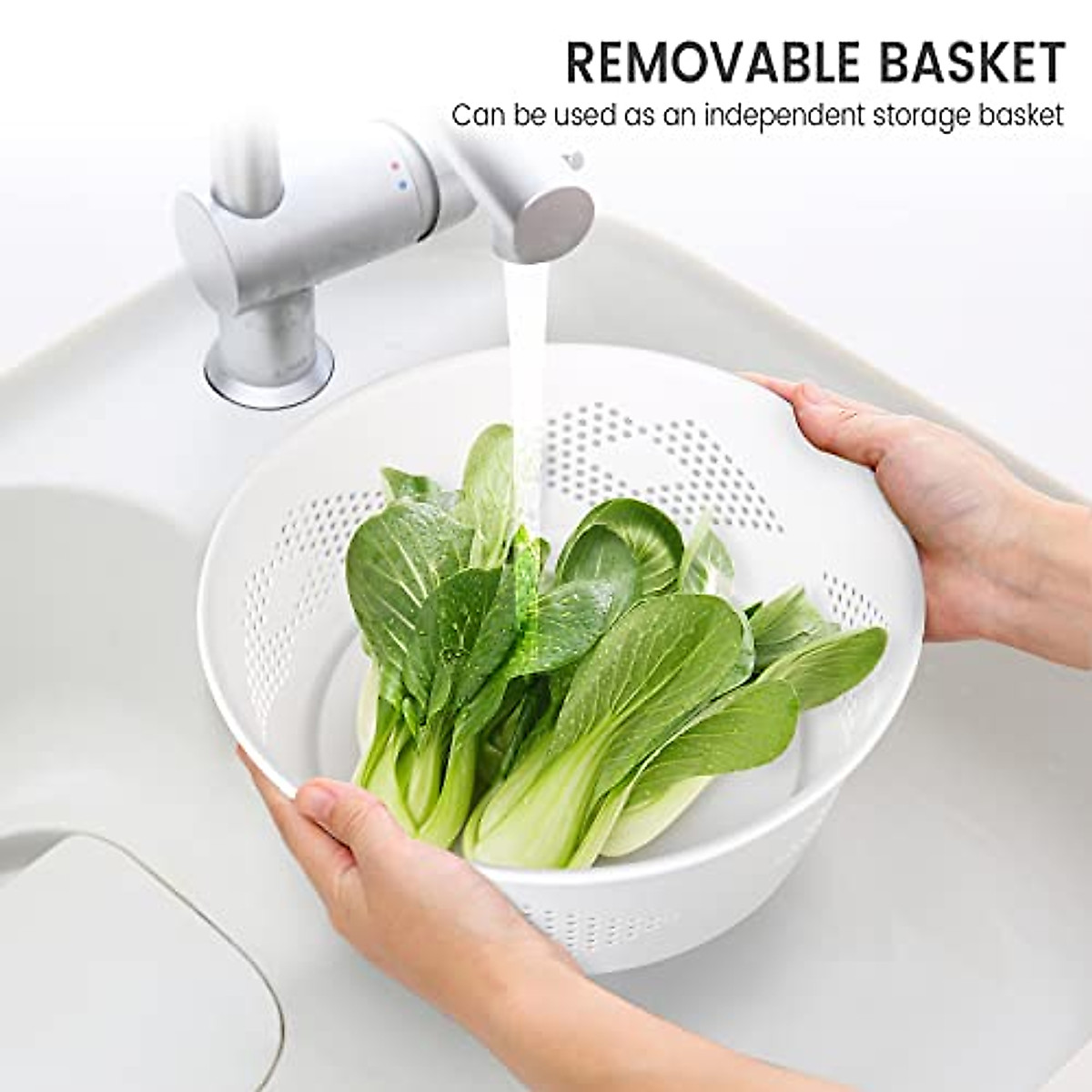 JELLYRATTBIT 5 Tier Fruit Vegetable Storage Basket, Multi-Layer Rotating Storage Shelf with Wheels, Floor-Standing Storage Rack for Kitchen Living Room Bedroom Bathroom, White