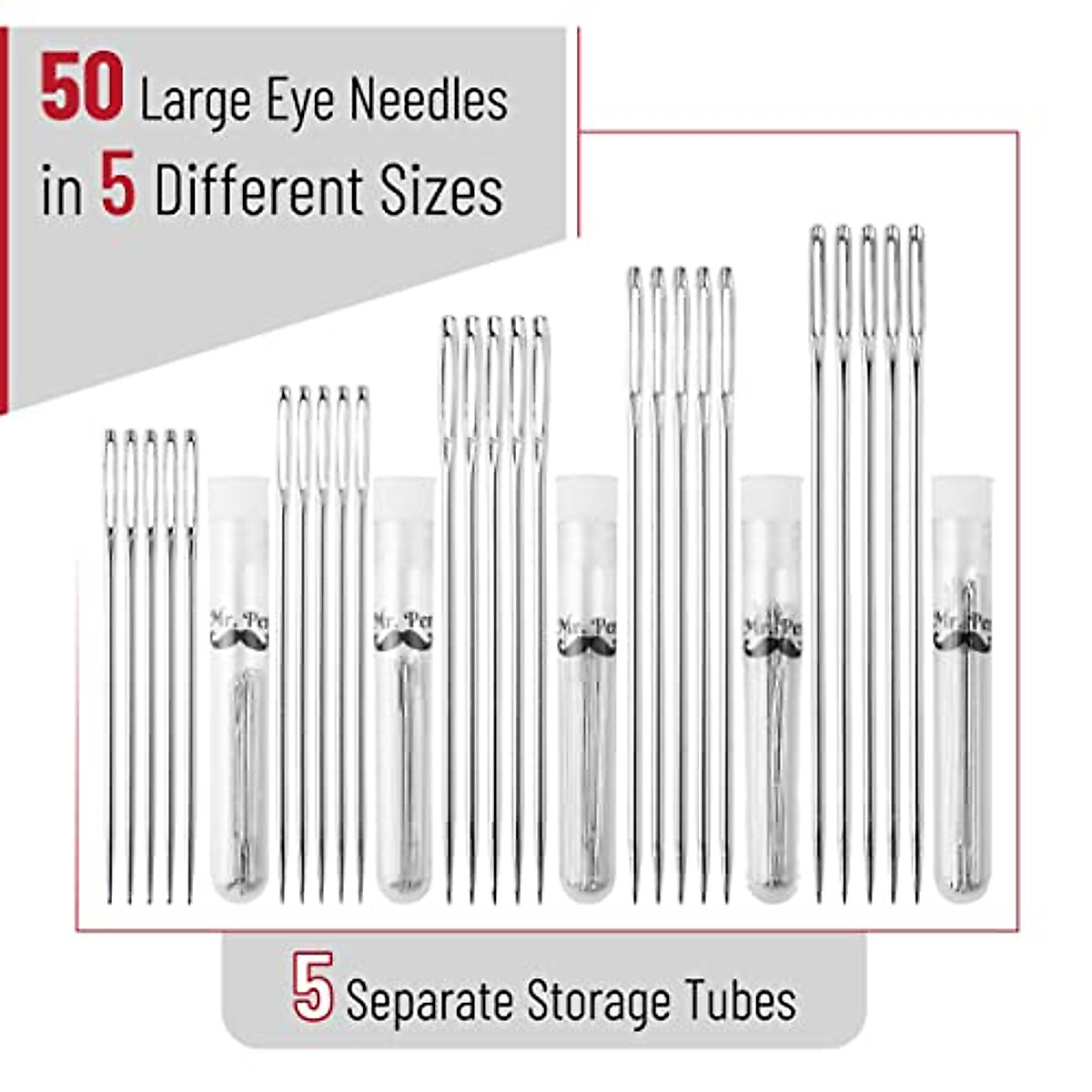 Mr. Pen- Large Eye Needles for Hand Sewing, 50 Pack, Assorted Sizes, Sewing Needles, Needles, Needles for Sewing, Embroidery Needles for Hand Sewing, Sewing Needles Large Eye, Big Eye Needle