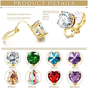 HAIAISO 8 Pairs Clip On Earrings Set for Women Non Pierced Clip On Earrings for CZ Heart Butterfly Flower Earrings Hypoallergenic Non-Piercing Fake Earrings Vibrant Color Birthstone Clip on Earrings