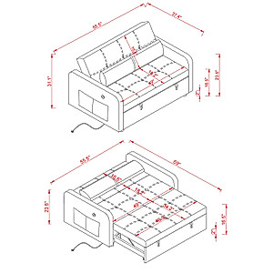 N NOORDENIYA 55'' Velvet Sofa Bed, Pull Out Sleeper Sofa Couch Bed, Loveseat Couch Bed, Futon Sofa Bed with USB Charging Ports, Convertible Sofa Bed for Living Room, Apartment, Bedroom, Khaki