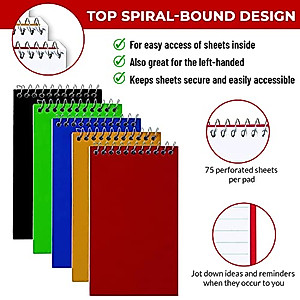 Ready Office Wirebound Spiral Memo Books, Small Notepad with Top-Opening, College Ruled, Mini Note Books, 3" x 5", 75 Sheets/Pad - 5 Pads/Pack