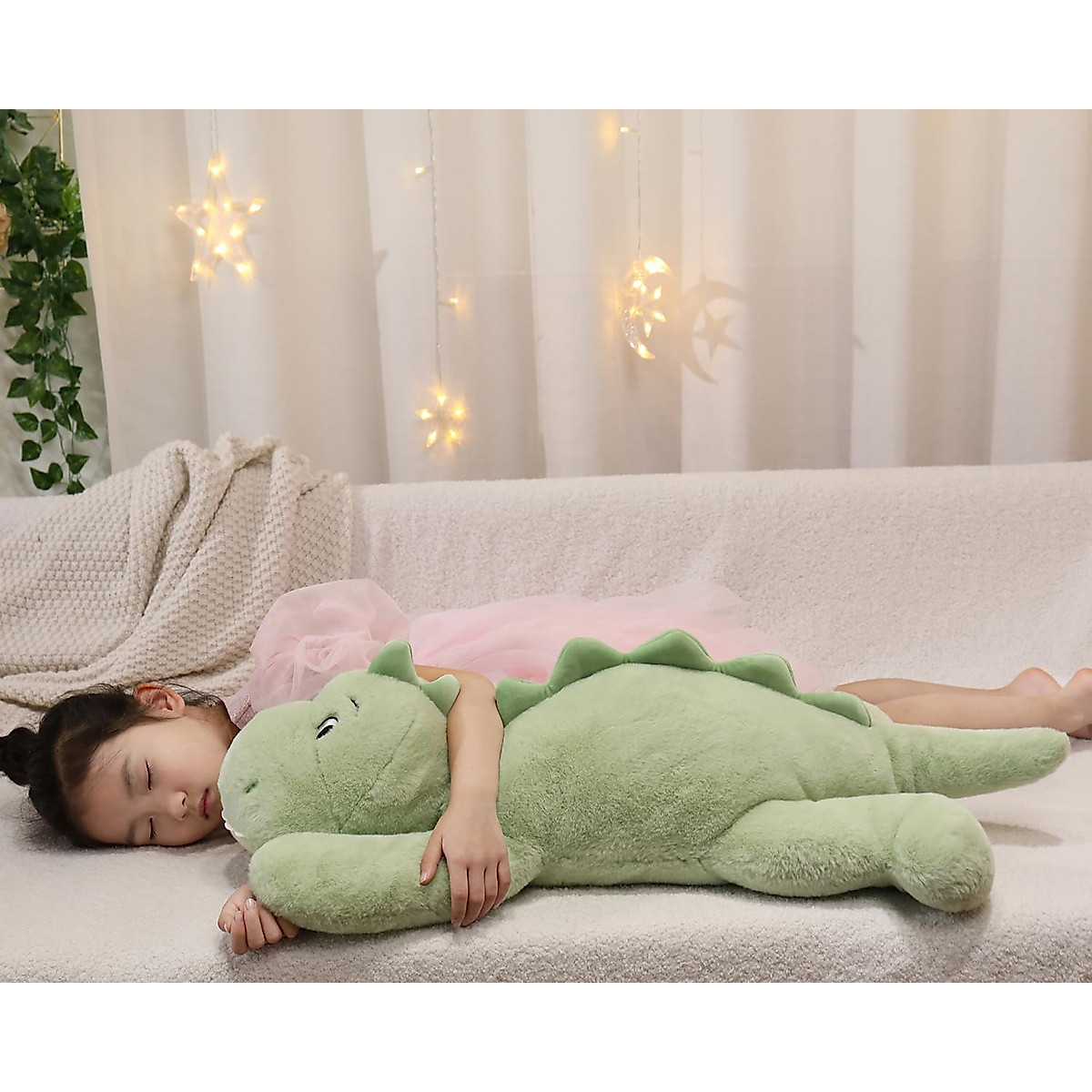 XMV 31 inch 5 lbs Dinosaur Weighted Stuffed Animals, Large Weighted Plush Animal, Cute Plush Toy Pillow, Soft Dino Plushie Gifts for Adults, Kids, Boys and Girls (Green)