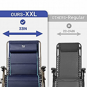 TIMBER RIDGE 33In Wide XXL Zero Gravity Reclining Side Table Full Padded Lounge Chair for Outdoor Camping Patio Lawn, Heavy Duty Supports 500lbs, Blue