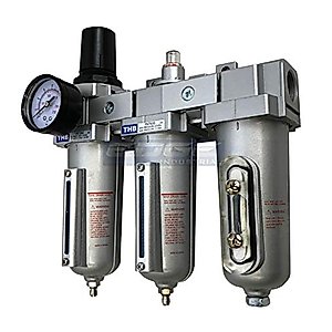 3 Stage, Heavy Duty Industrial Grade Filter Regulator Coalescing Desiccant Dryer System For Compressed Air Lines, Metal Bowls, Great For Paint Spray And Plasma Cutter (3/4" Npt, Manual Drain)