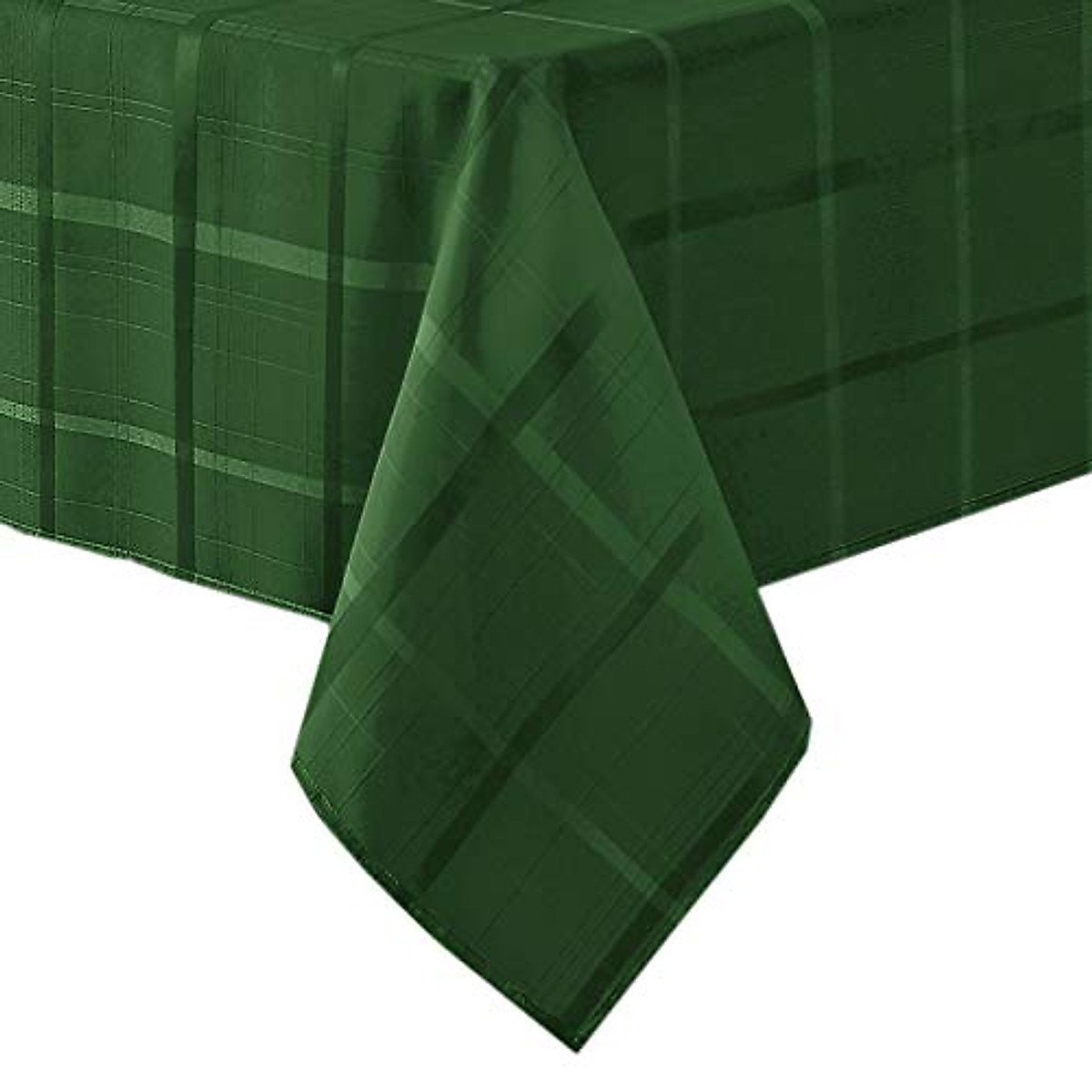 Newbridge 60 x 84 Inch Oval Fabric Tablecloth, Elegance Plaid, 100% Polyester, No Iron Soil Resistant Dining Room, Party and Banquet Table Cover, Solid Textured, Hunter Green