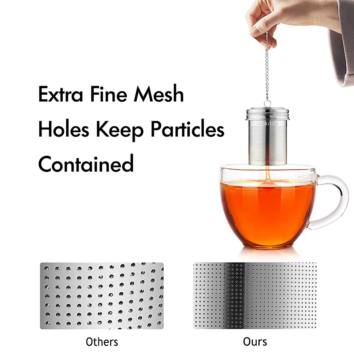 House Again Tea Infuser (2+1 Pack with scoop), Extra Fine Mesh Tea Infuser Set, 18/8 Stainless Steel Tea Strainer with Extended Chain Hook, Tea Steeper for Brew Tea, Spices & Seasonings