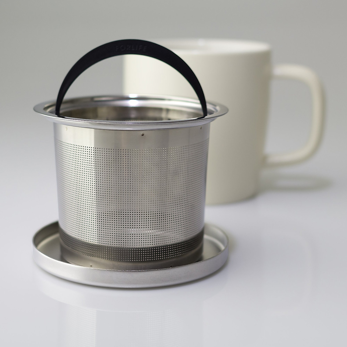 FORLIFE Dew Satin Finish Brew-In-Mug with Basket Infuser & Stainless Lid 11 oz. (Natural Cotton)