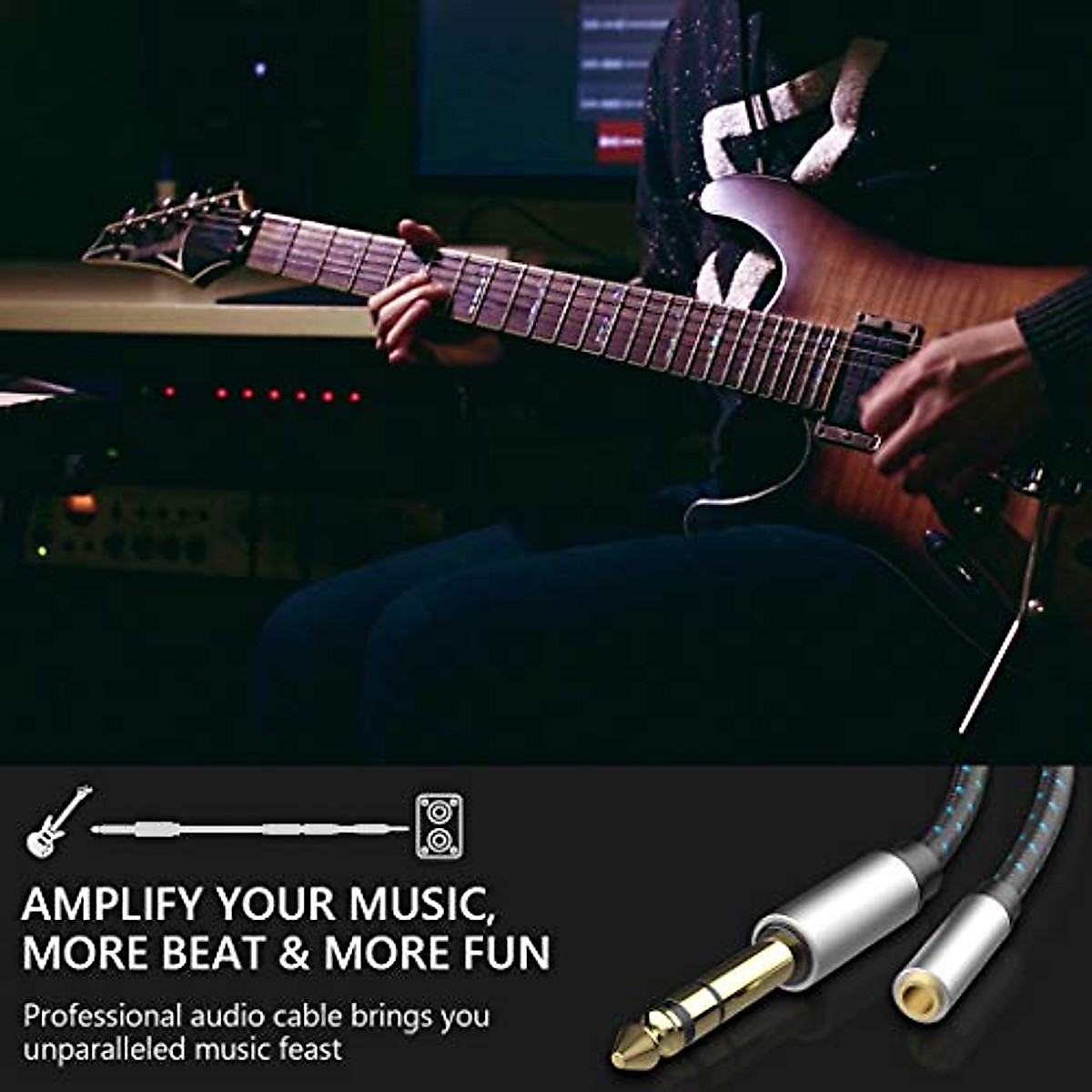 1/4 to 3.5mm Headphone Adapter, JewMod 6.35mm 1/4 Male to 3.5mm 1/8 Female Stereo Jack Audio Adapter, 3.5 to 6.35 Audio Cable for Amplifiers, Guitar, Piano, Home Theater Devices,etc-0.6Ft