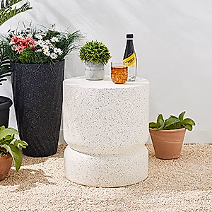 Giltzhome Antique Decorative Garden Stool 17.25”H Heavy Duty Faux Terrazzo Accent Table Side Table Plant Stand for Garden Patio Lawn Home Indoor Outdoor, White
