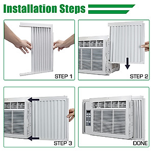 Forestchill Window Air Conditioner Side Panel with frame, Room AC Accordion Filler Curtain Kit Replacement, Include Window AC Side Panels & Frames (White, Fit 8,000 BTU Units)