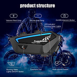 FreedConn Motorcycle Helmet Bluetooth Communication System FX 10 Riders Group Using Universal Pairing Helmet Intercom with Music Sharing IP67 Ultra-Thin Body (FX-Black)
