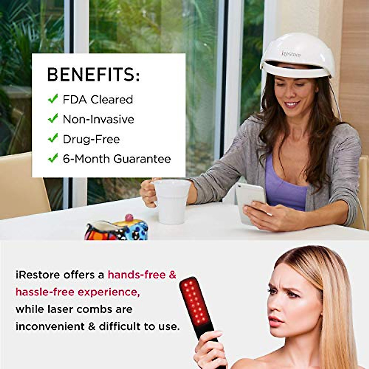 iRestore Essential Laser Hair Growth System - FDA Cleared Hair Loss Treatments for Men & Women & Hair Growth Products for Men with Thinning Hair, Hair Regrowth Treatments Laser Cap, Red Light Therapy