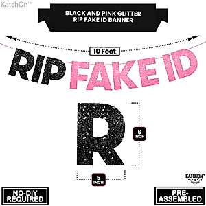 KatchOn, Black and Pink RIP Fake ID Banner - Glitter, 10 Feet, No DIY | 21st Birthday Banner, 21st Birthday Decorations for Her | 21st Birthday Sign, Happy 21 birthday decorations | Finally 21 Banner