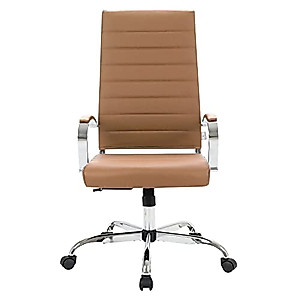 LeisureMod Benmar Modern High-Back Adjustable Swivel Leather Office Chair, Brown