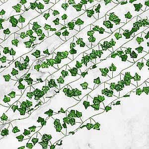12 Pack Artificial Ivy Fake Vines for Bedroom Aesthetic, 84 Feet, Greenery Leaves UV Resistant, Hanging Plant Decoration for Wedding, Party, Garden, Office, Wall. Vine Garland