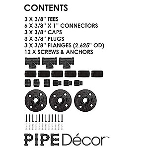 PIPE DECOR Robe and Towel Single Hook Kit Heavy Duty DIY Style, Rustic and Chic Industrial Iron Pipe with Electroplated Black Finish, Wall Mounted, Mounting Hardware Included, Oil + Rust Free (3)