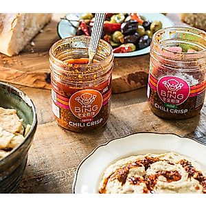 Mr. Bing Chili Crisp | Spicy - Delicious, Flavorful & Crunchy Chili Oil - Made in USA Chili Paste Hot Sauce - Gluten Free, Vegan, No MSG, Non-GMO Oil - (7 oz.)