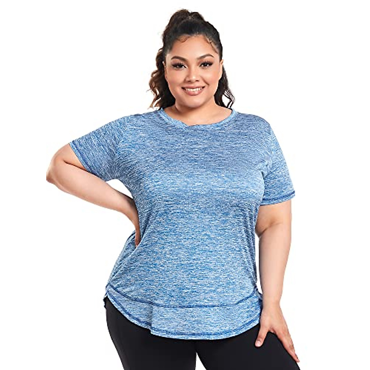 Abrooical Plus Size Womens Athletic Tops Short Sleeve Loose Fit Workout Shirts Sports Yoga Running Dry Fit Tunics Blue 3X-Large