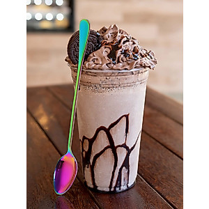 JUCOXO Long Handle Iced Tea Spoon, Stainless Steel Coffee Mixing Spoons, Long Cream Dessert Spoons Set of 4 (Multicolor), Dishwahser Safe