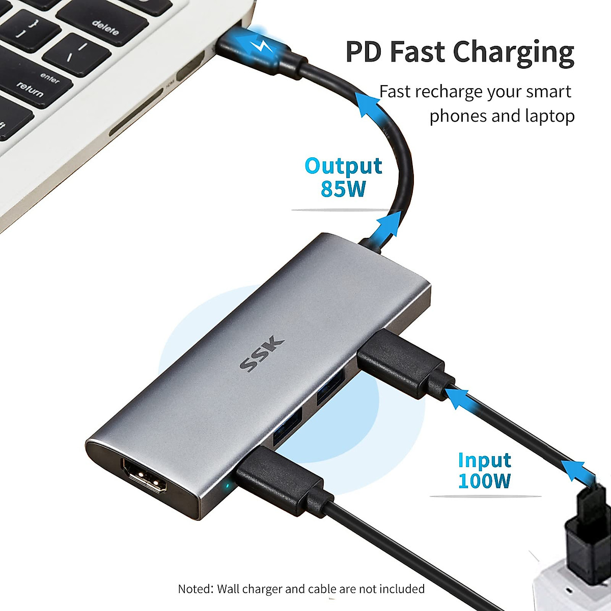 SSK 100W USB-C HUB, USB3.2 Gen 2 10Gbps 5 in 1 Type C Multiport Adapter with 4K HDMI, 2 USB C with 1 PD Powered, 2 USB A 3.2 Gen2 Ports, SuperSpeed USB C Dock for Laptop Macbook Pro Air Dell Hp Lenovo