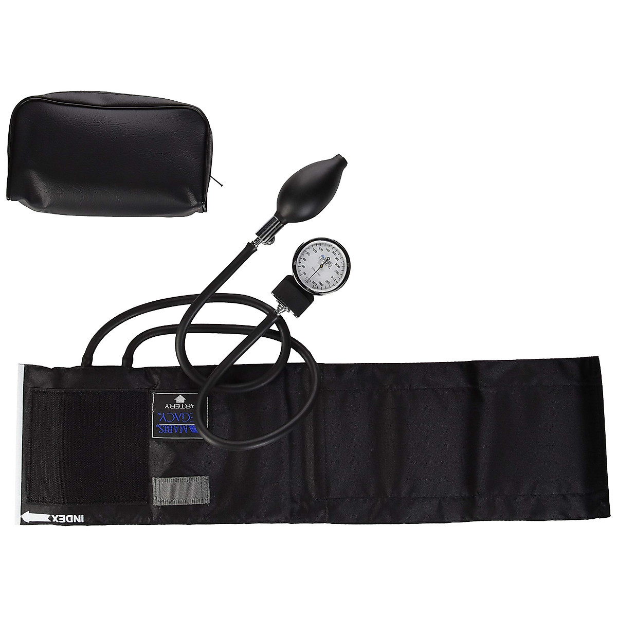 MABIS LEGACY Series Aneroid Sphygmomanometer Manual Blood Pressure Monitor with Calibrated Black Nylon Arm Cuff, Cuff Size 11 to 16.4 Inches, Adult